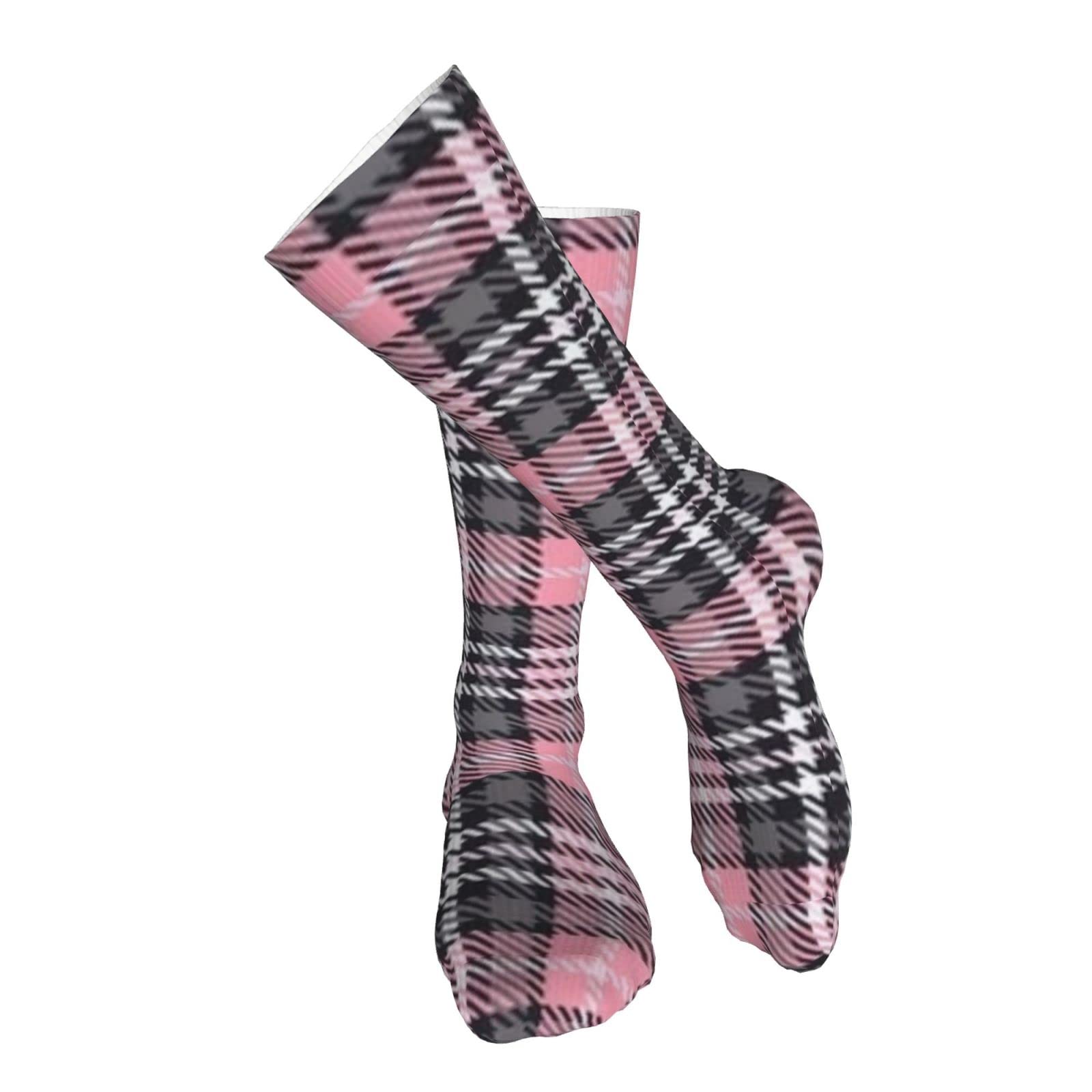 Stocakes Compression Socks for Women & Men Pink Tartan Long Knee Thigh High Socks is Best Support for Athletic Running,Cycling