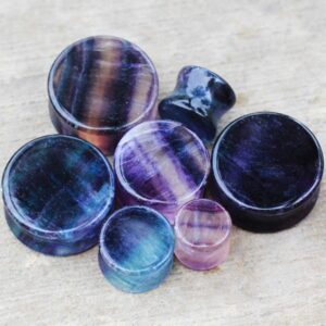 blue palm jewelry Pair of Rainbow Fluorite Double Flare Ear Plugs Expander Gauges 2ga - 1 inch E609