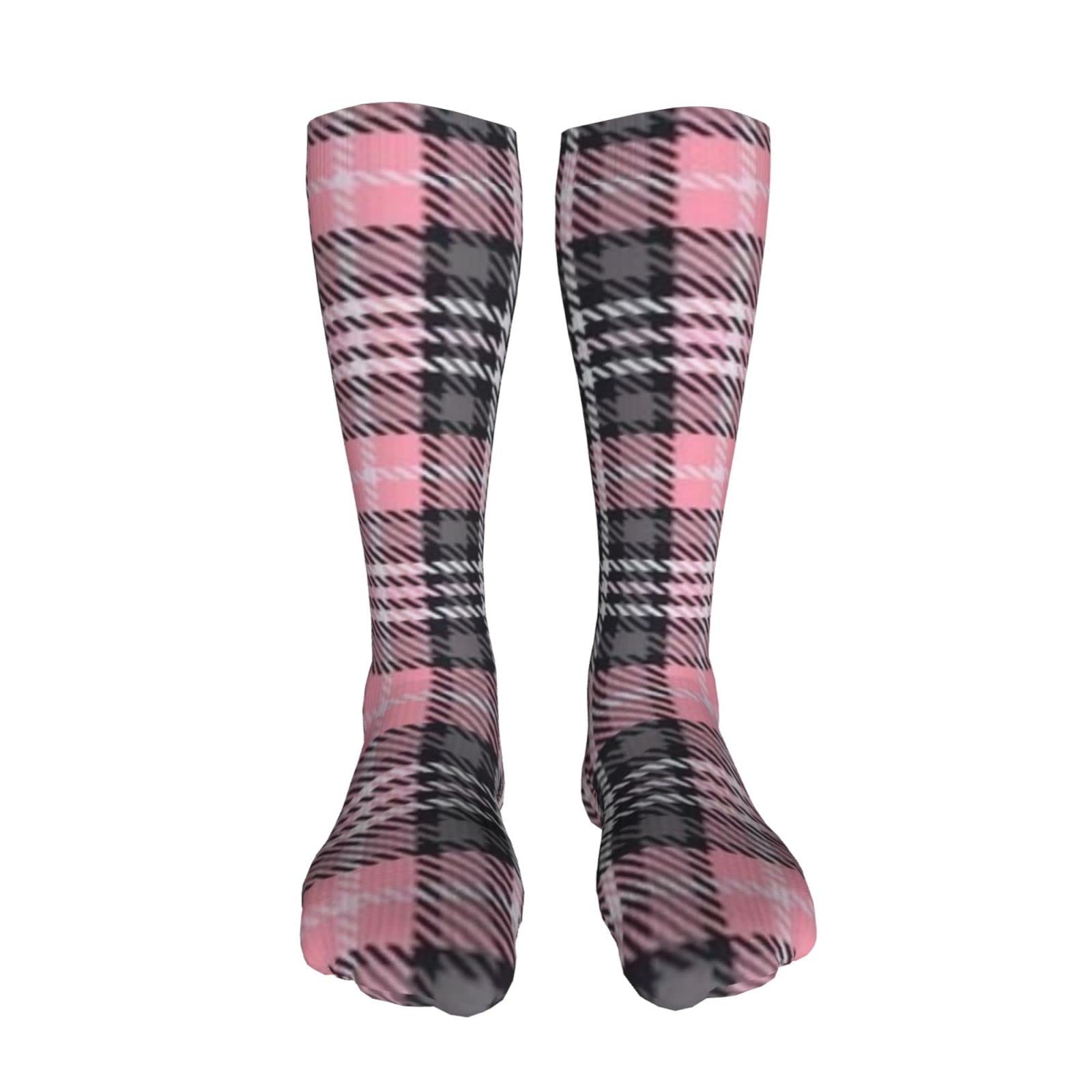 Stocakes Compression Socks for Women & Men Pink Tartan Long Knee Thigh High Socks is Best Support for Athletic Running,Cycling