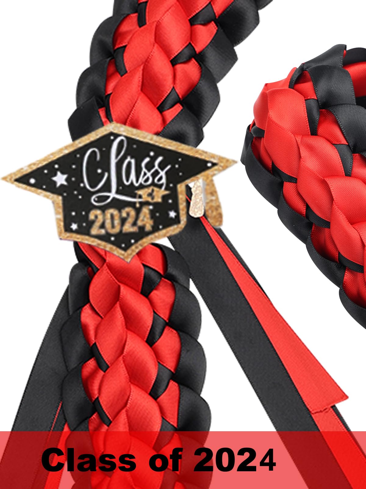 TFTAFAN Graduation Lei Class of 2023 Ribbon Leis Necklace Braided Necklaces gift Party Accessories for Women and Men (black red, 2)