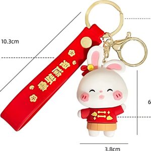 SPEEDYUNI Cute Bunny Keychain, Car Keyring, Key Lanyard, Fortune Charm New Year Decorations, Lucky Bunny (Cheering Rabbit)