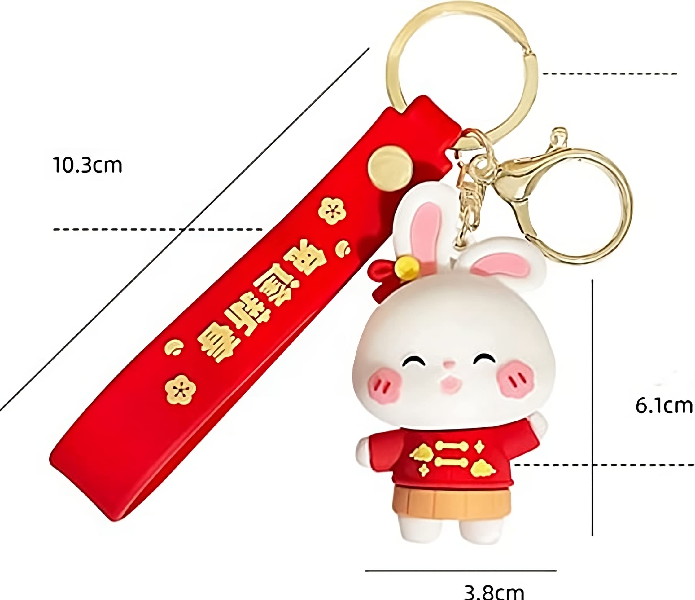 SPEEDYUNI Cute Bunny Keychain, Car Keyring, Key Lanyard, Fortune Charm New Year Decorations, Lucky Bunny (Cheering Rabbit)