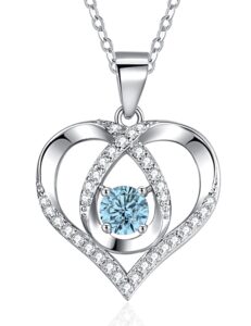 its4yeo 925 sterling silver heart birthstone necklaces silver necklace zircon pendant necklaces for women jewelry gift for women wife her valentines gift(march)