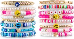 women girls teens preppy bracelets bohemian candy color polymer clay pearl rice bead bracelet smile smiley face star charm summer vacation bracelet