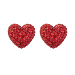 valentines day earrings, valentines day gifts for her, girlfriend, wife, big red heart stud earrings for women, sparkling rhinestone earrings, e03a