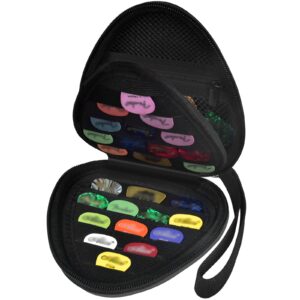 guitar picks holder case for acoustic electric guitar holds over 39 packs, variety pack bass picks storage pouch organizer, guitar plectrums bag with mesh pocket for other accessories (box only)