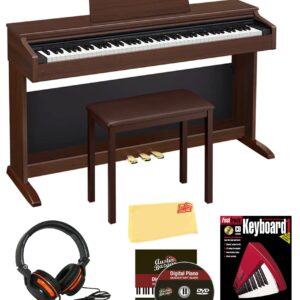 Casio AP-270 Celviano Digital Cabinet Piano - Walnut Bundle with Furniture Bench, Headphones, Online Piano Lessons, Austin Bazaar Instructional DVD, and Polishing Cloth