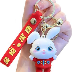 SPEEDYUNI Cute Bunny Keychain, Car Keyring, Key Lanyard, Fortune Charm New Year Decorations, Lucky Bunny (Cheering Rabbit)