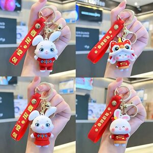 SPEEDYUNI Cute Bunny Keychain, Car Keyring, Key Lanyard, Fortune Charm New Year Decorations, Lucky Bunny (Cheering Rabbit)