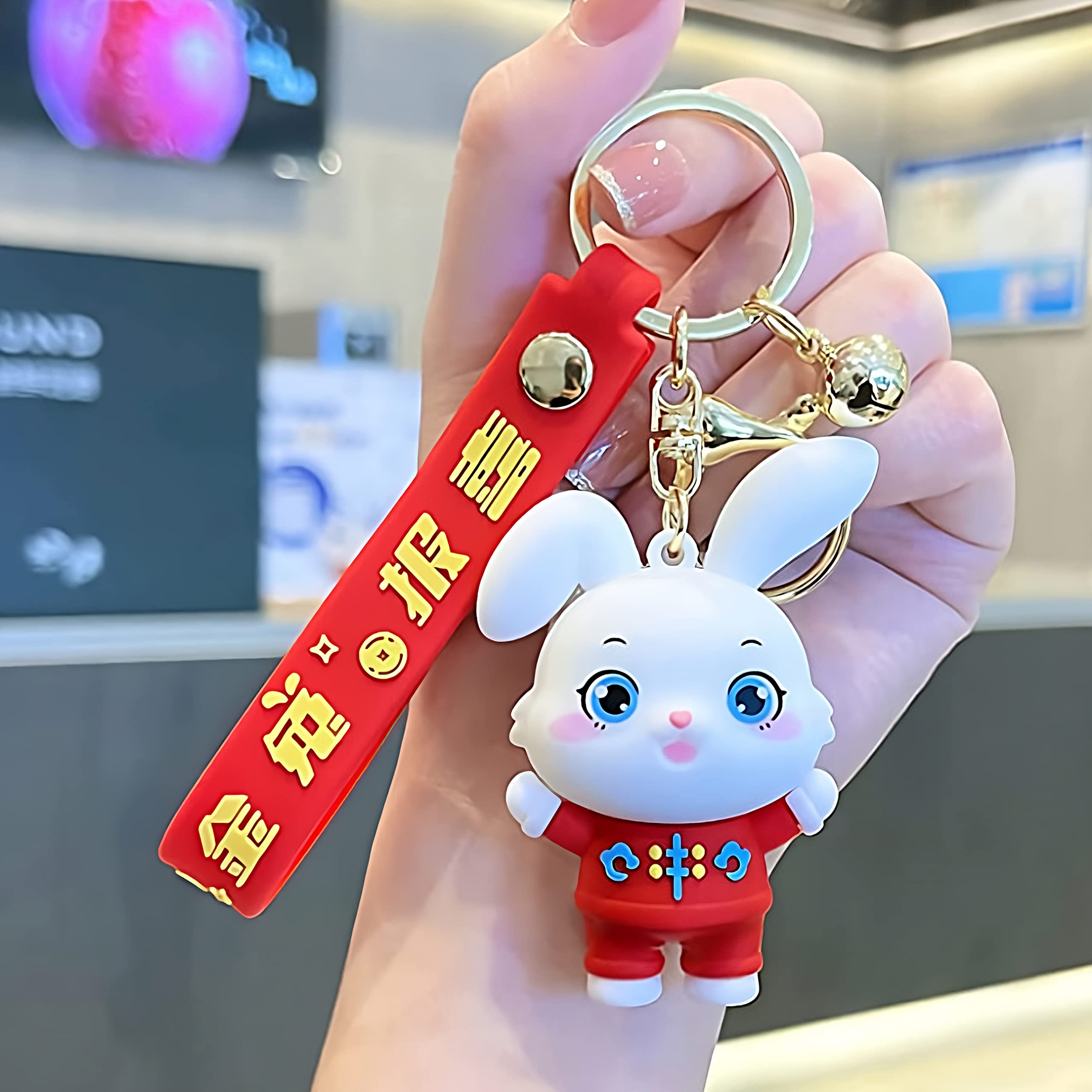 SPEEDYUNI Cute Bunny Keychain, Car Keyring, Key Lanyard, Fortune Charm New Year Decorations, Lucky Bunny (Cheering Rabbit)