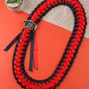 TFTAFAN Graduation Lei Class of 2023 Ribbon Leis Necklace Braided Necklaces gift Party Accessories for Women and Men (black red, 2)