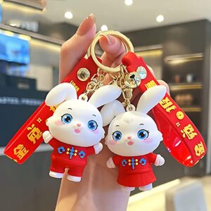 SPEEDYUNI Cute Bunny Keychain, Car Keyring, Key Lanyard, Fortune Charm New Year Decorations, Lucky Bunny (Cheering Rabbit)