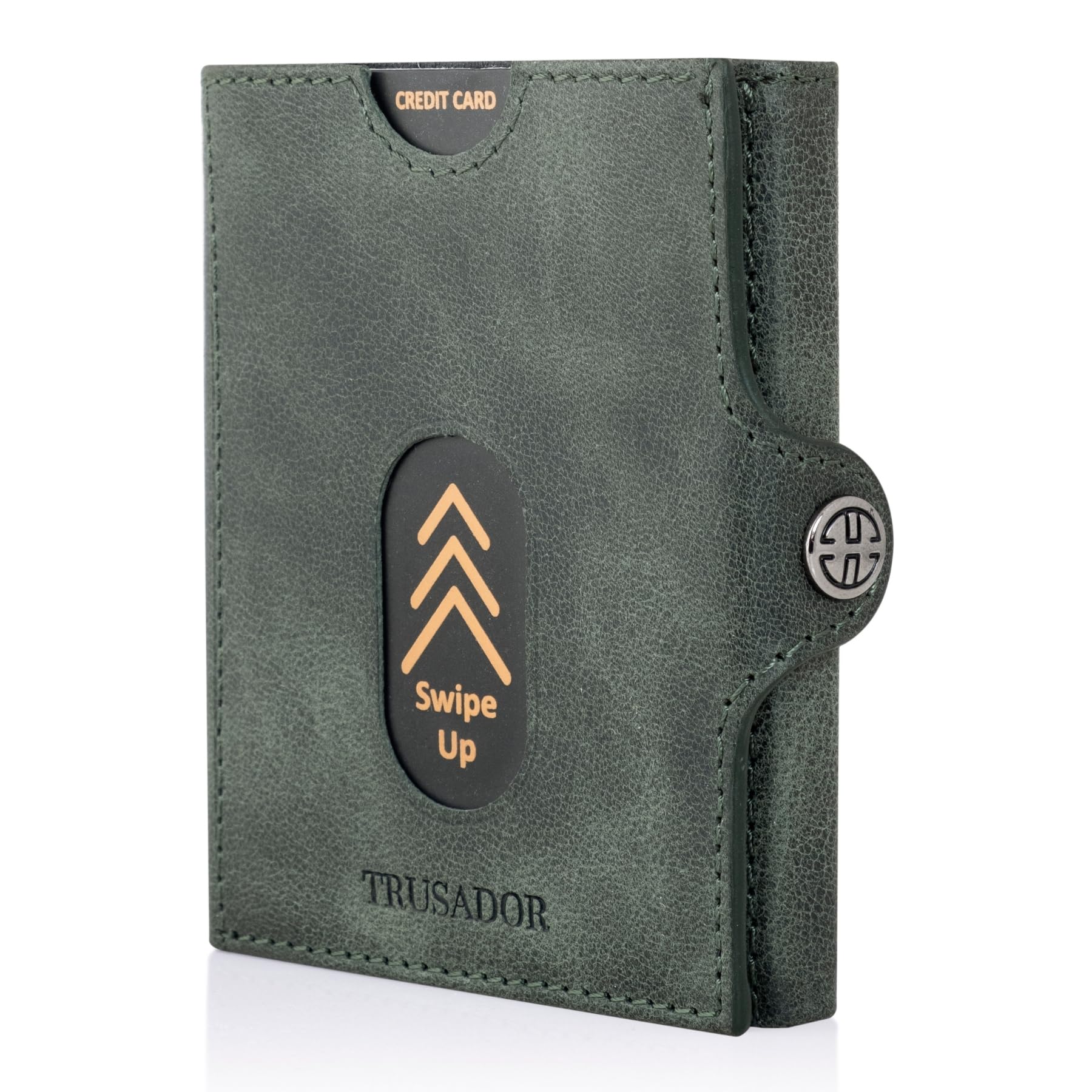 TRUSADOR Valencia Slim Small Leather Front Pocket Wallet Card Holder with RFID Protection Wallet for Men and Women (With Coin Pocket, Green)