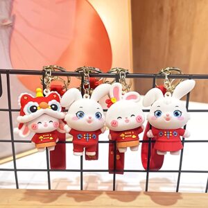 SPEEDYUNI Cute Bunny Keychain, Car Keyring, Key Lanyard, Fortune Charm New Year Decorations, Lucky Bunny (Cheering Rabbit)