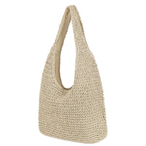 Women Large Straw Beach Bag Handmade Woven Shoulder Bags Hobo Tote Handbag Purse for Summer (Beige)