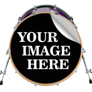 custom bass drum decal for drum head - your logo, drum stickers and decals, custom decals, drum kit wrap skin, easy apply & remove for diy or professional bands, made in usa