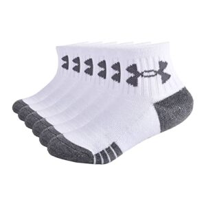 under armour boys multi pack quarter sock, white, 4-6