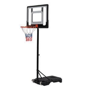 5.6~7ft height adjustable portable basketball system, adjustable basketball hoop portable backboard system, 31.5 inch backboard, w/ 2 wheels, fillable base (white)