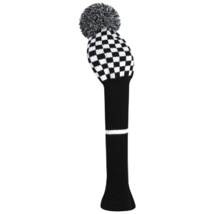 scott edward knit golf club cover for woods and driver head covers protect driver wood(460cc) fairway wood and hybrid/ut with rotating club number tags (black white chessboard)