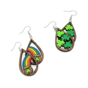 New Clover Wood Piercing Earrings St. Patrick's Day Drop Earrings Valentine's Day Gift Rainbow Earrings Perfect Gifts for Women Girls - drop rainbow