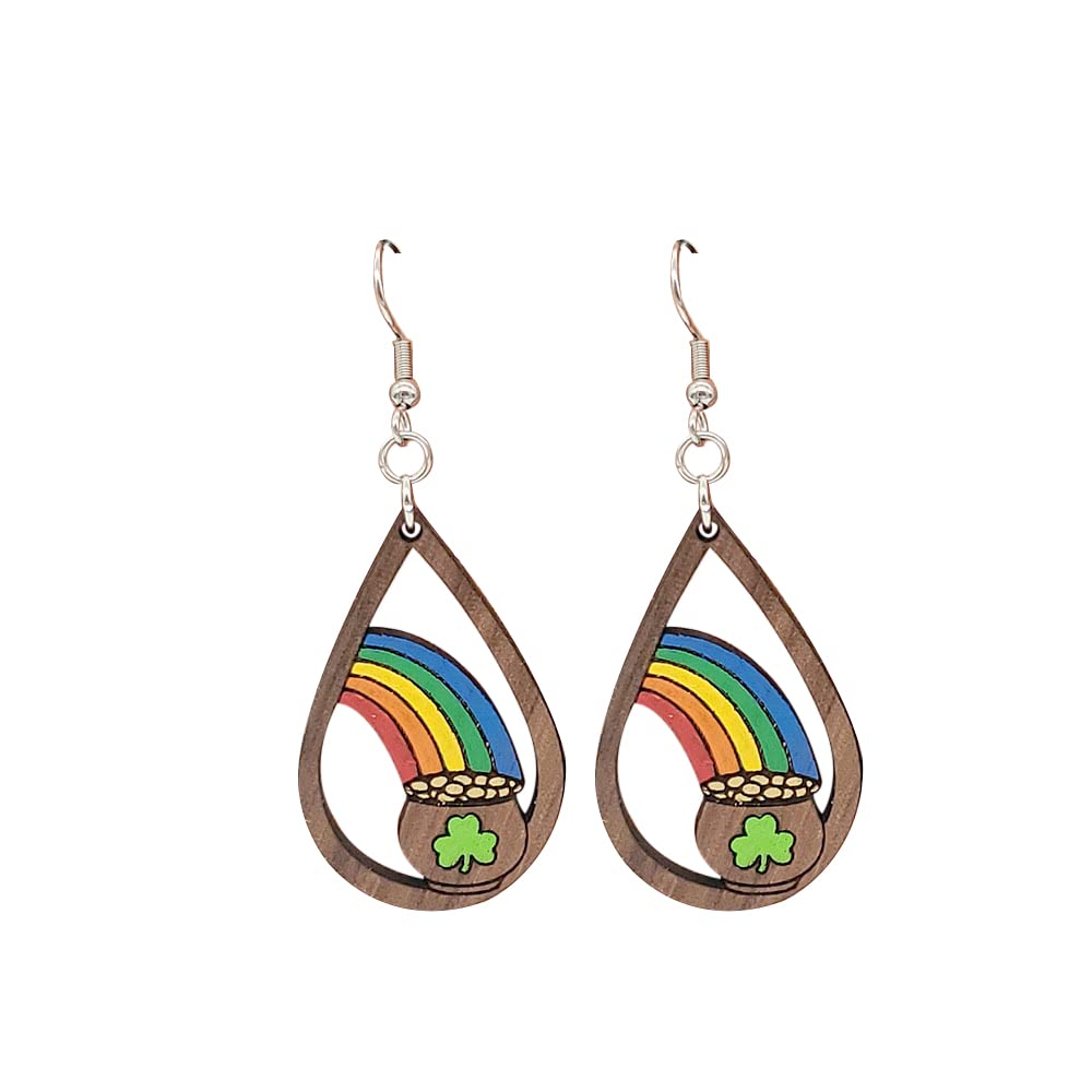 New Clover Wood Piercing Earrings St. Patrick's Day Drop Earrings Valentine's Day Gift Rainbow Earrings Perfect Gifts for Women Girls - drop rainbow