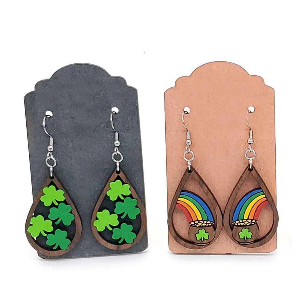 New Clover Wood Piercing Earrings St. Patrick's Day Drop Earrings Valentine's Day Gift Rainbow Earrings Perfect Gifts for Women Girls - drop rainbow