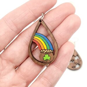 New Clover Wood Piercing Earrings St. Patrick's Day Drop Earrings Valentine's Day Gift Rainbow Earrings Perfect Gifts for Women Girls - drop rainbow