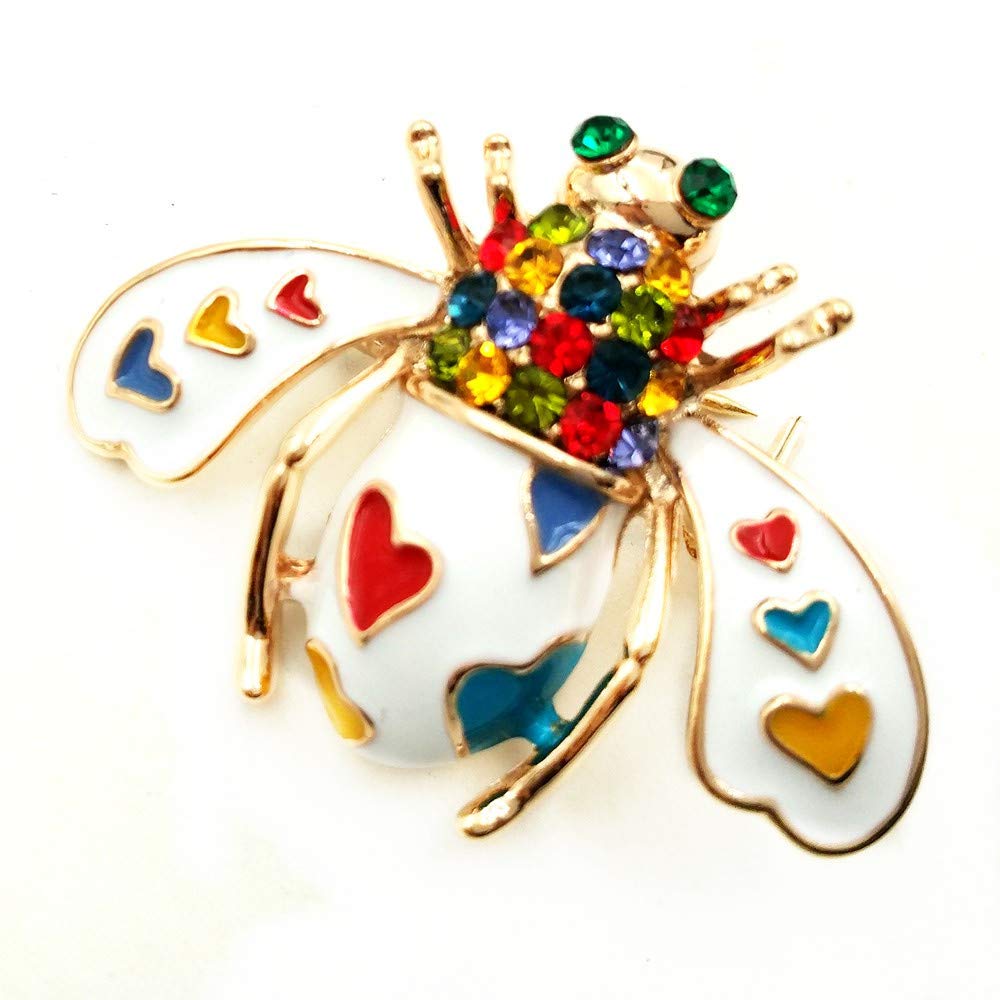 Super Cute Colored Heart Shaped Spotted White Bee Brooch Enamel Pin (White Bee)