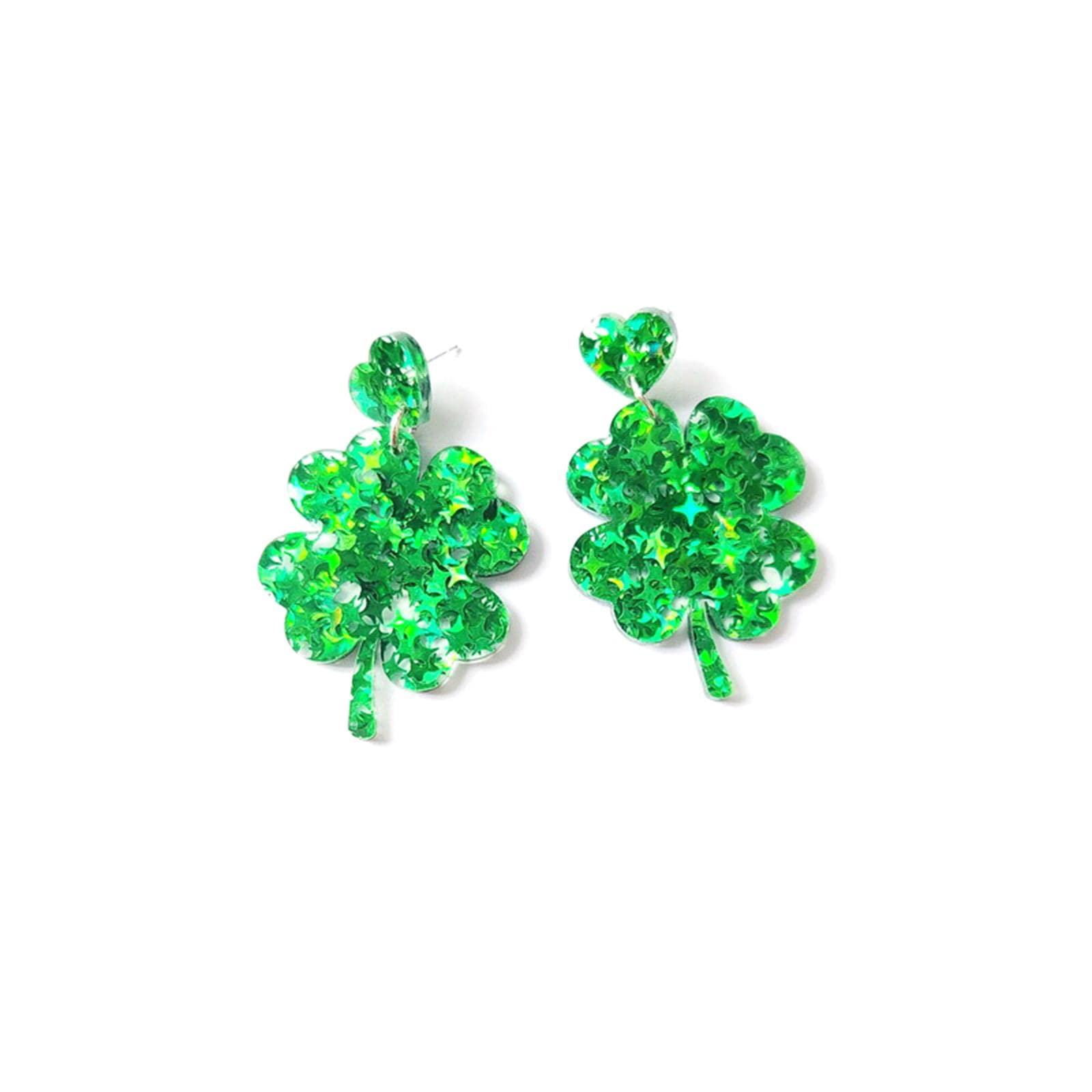 St. Patrick's Day Irish Shamrock Resin Acrylic Dangle Earrings Dainty Green Leaf Letter Earrings for Women Jewelry(A)