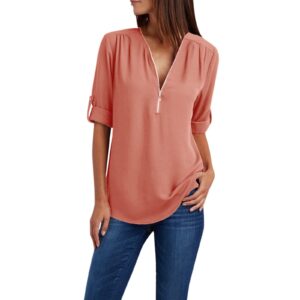 womens casual t shirts tops soft loose quarter zip fashion spring summer tees shirt sweatshirts tunics top clothes orange