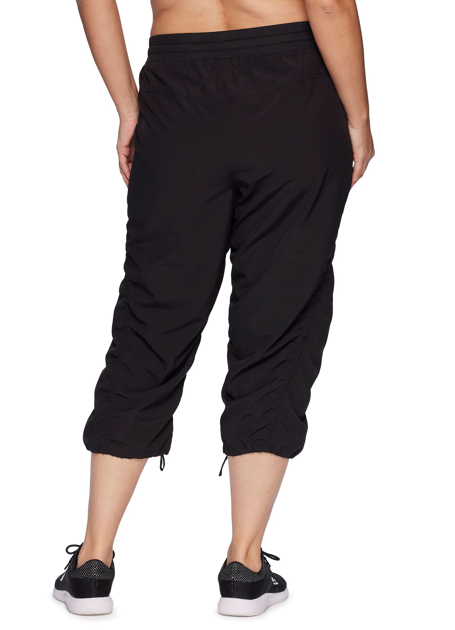 RBX Women's Plus Size Lightweight Woven Drawstring Capri Pant Jet Black 3X