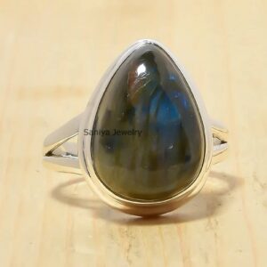 Saniya Jewelry Genuine Labradorite Pear Gemstone Real 925 Sterling Silver Handmade Ring For Women