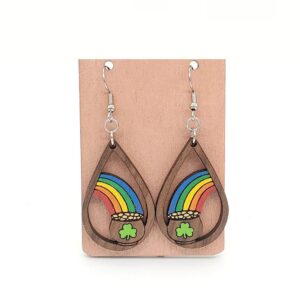 New Clover Wood Piercing Earrings St. Patrick's Day Drop Earrings Valentine's Day Gift Rainbow Earrings Perfect Gifts for Women Girls - drop rainbow