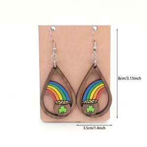 New Clover Wood Piercing Earrings St. Patrick's Day Drop Earrings Valentine's Day Gift Rainbow Earrings Perfect Gifts for Women Girls - drop rainbow