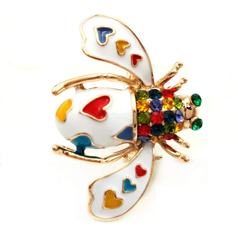 Super Cute Colored Heart Shaped Spotted White Bee Brooch Enamel Pin (White Bee)