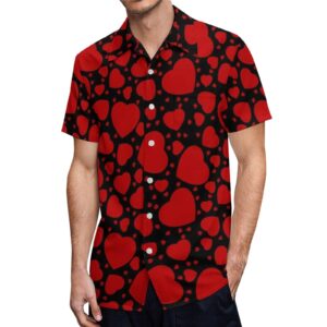 valentine day summer short sleeve shirts for mens button heart floral printed big and tall aloha hawaiian beach poplin shirt red