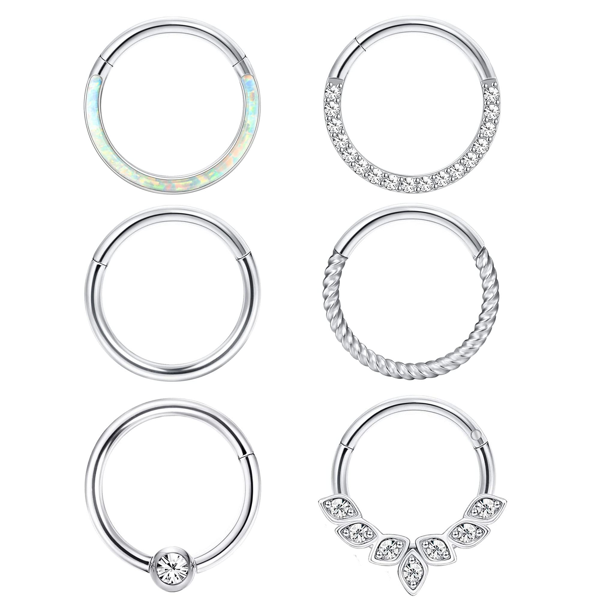 THUNARAZ 316L Surgical Steel Hinged Nose Rings Hoop 16G 18G Septum Rings for Women Men Clicker Cartilage Earrings Daith Helix Hoop Tragus Conch Piercing Jewelry 8mm 10mm