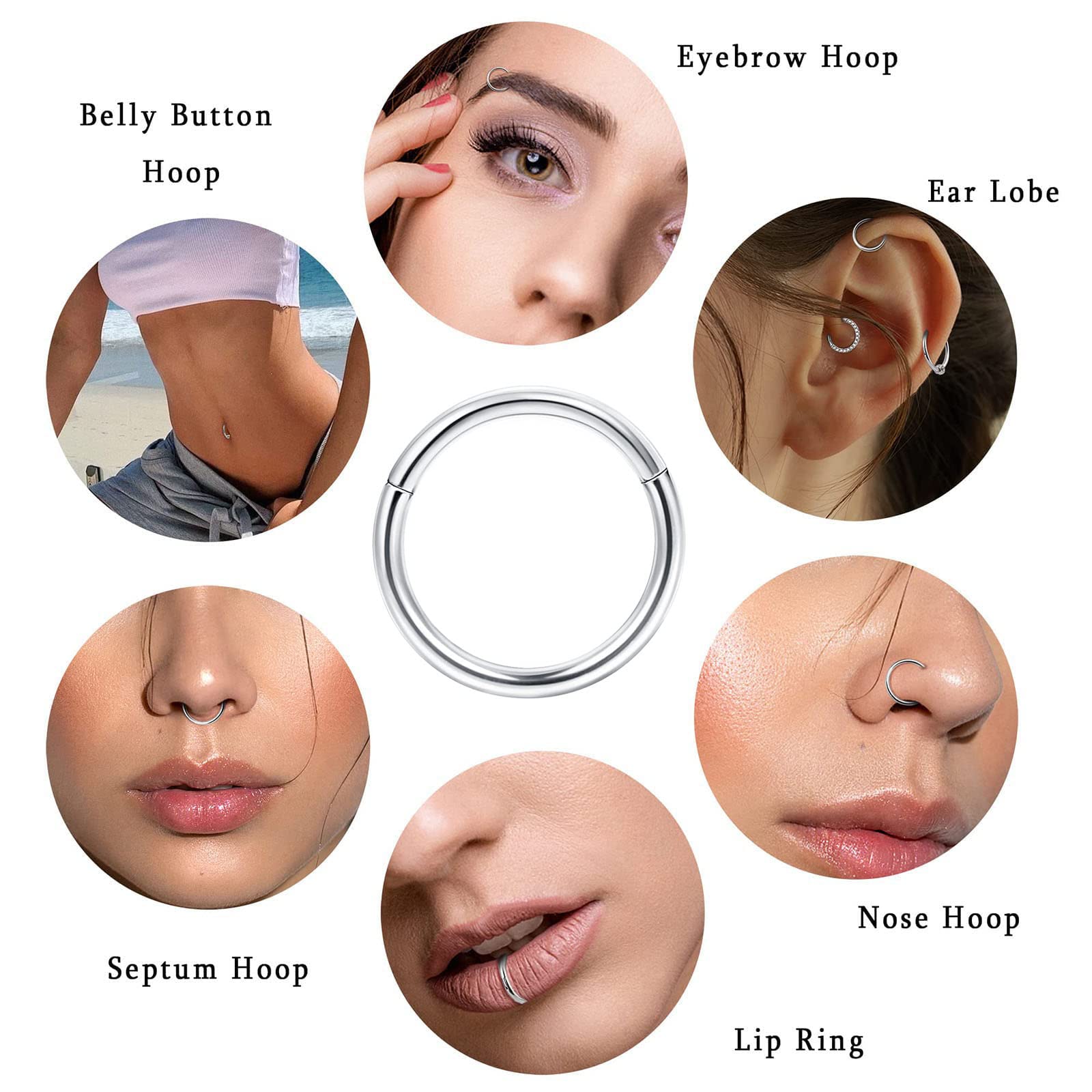 THUNARAZ 316L Surgical Steel Hinged Nose Rings Hoop 16G 18G Septum Rings for Women Men Clicker Cartilage Earrings Daith Helix Hoop Tragus Conch Piercing Jewelry 8mm 10mm