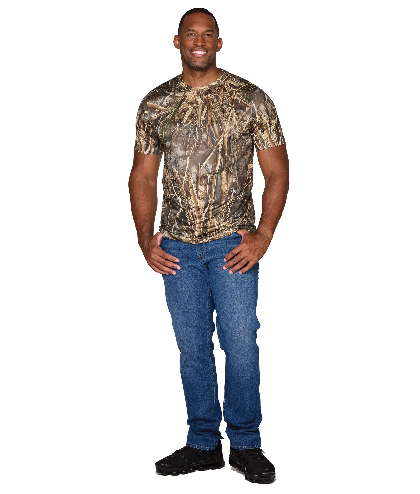 Realtree Men's Essential Camo Lightweight Performance Short Sleeve Shirt (RT MAX-7, Large)