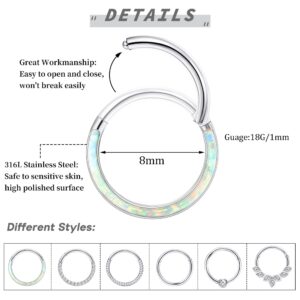 THUNARAZ 316L Surgical Steel Hinged Nose Rings Hoop 16G 18G Septum Rings for Women Men Clicker Cartilage Earrings Daith Helix Hoop Tragus Conch Piercing Jewelry 8mm 10mm