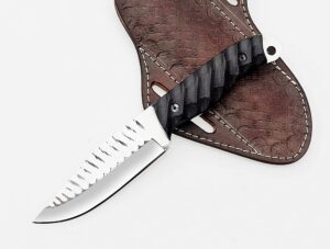 nice hand made high carbon steel skiner knife, hunting knife for skinning, survvial for camping and hiking with beautiful leather sheath. (brown)