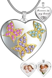 fanery sue locket necklace for women, heart locket necklace pendant necklaces with picture inside- jewelry memory gifts vintage cute locket for women (sliver butterfly locket)