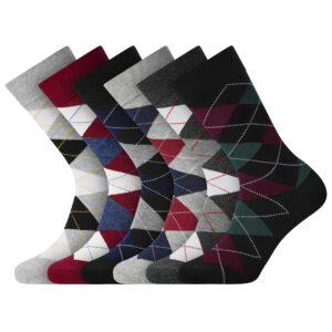 fandecie mens argyle dress crew socks 6 pair pack for shoe size 9-13