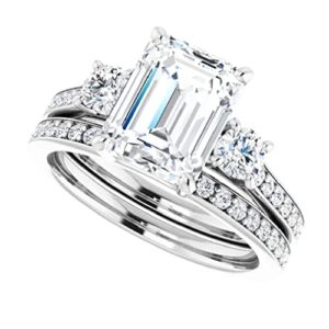 3 ct emerald cut vvs1 colorless moissanite engagement ring set, wedding/bridal ring set, sterling silver vintage antique anniversary promise ring set gift for her (4)