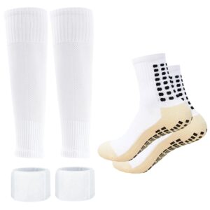 men's soccer non skid ball socks anti slip grip non slip socks, shin guard sleeves, guard straps for football