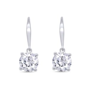 4ct moissanite dangle earrings, d color ideal cut lab created moissanite diamond 18k white gold over sterling silver 4 prong earrings for women