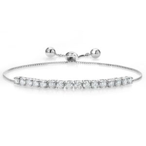 gem stone king moissanite tennis bracelet for women bridal wedding fashion with box chain and slider (1.60 cttw, round 3mm, fully adjustable up to 9 inch)