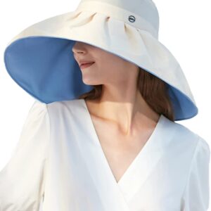 BENEUNDER Large Brim Floppy Sun Hats for Women Summer Beach Sun Hat Foldable UPF 50+ (Ivory)