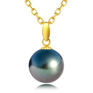 mihiarii tahitian black pearl necklace 18k real solid yellow gold pendant 10mm tahiti natural pearl necklaces birthday anniversary mothers day valentines day christmas gifts for mom her women