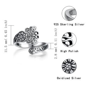 oGoodsunj Sterling Silver Butterfly Spoon Ring: Women Vintage Victorian Style Antique Flower Thumb Rings Jewelry Gifts for Mom Grandma (Butterfly Shape, 7# 8# 9#)